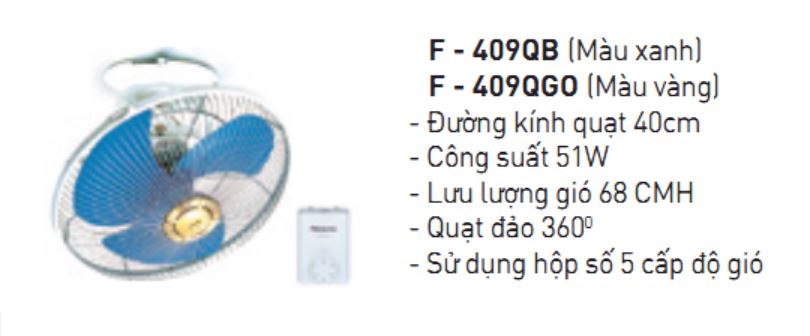 Quạt treo trần F-409QB Panasonic (màu xanh)